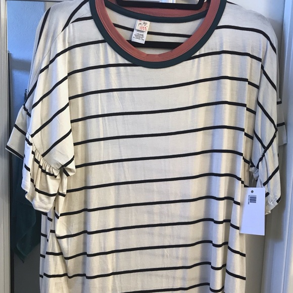 7th Ray | Tops | 7th Ray Xl Creamblack Stripe Mauve Green Ringer | Poshmark